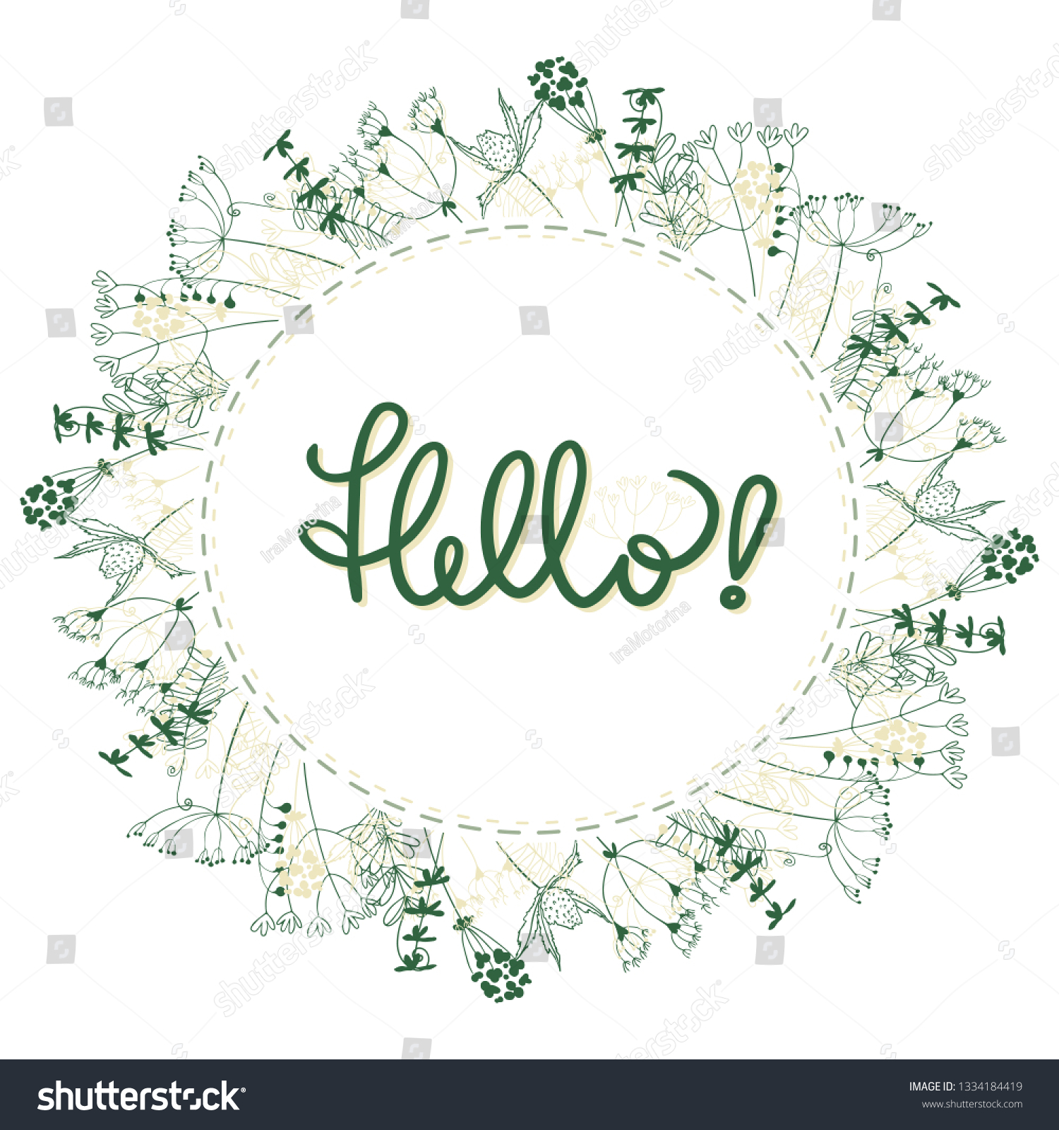 Circle Frame Hand Drawn Herbs Vector Stock Vector (Royalty Free) 1334184419