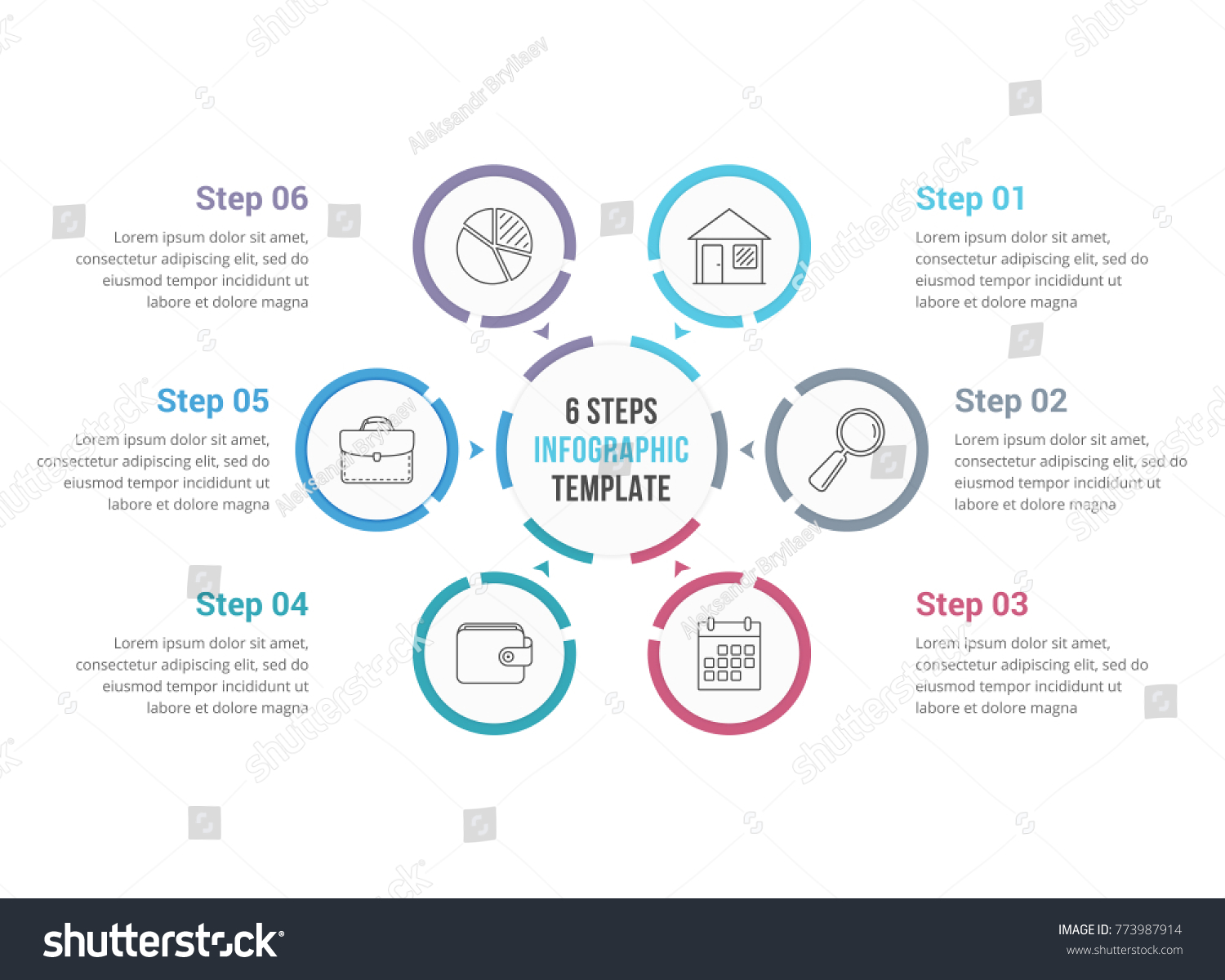 Circle Infographics Template Six Elements Process Stock Vector (Royalty ...