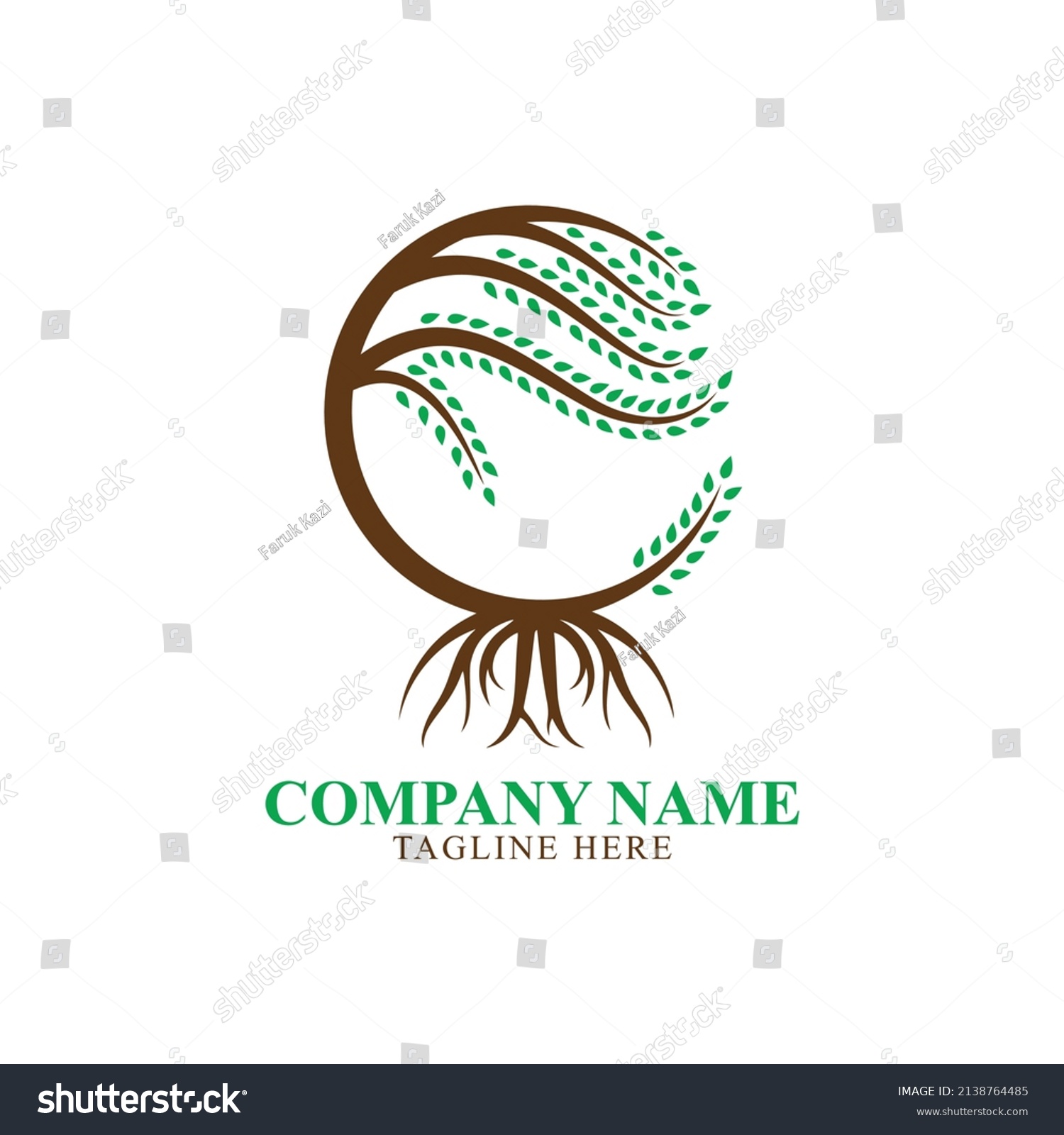 Circle Tree Root Vector Logo Leaves Stock Vector (Royalty Free ...