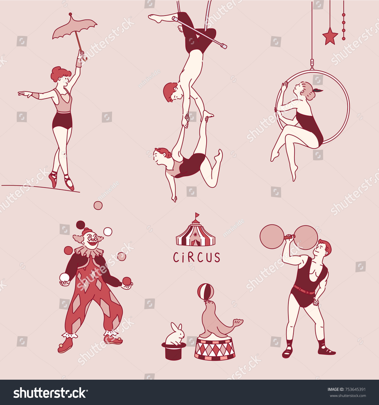 Circus Character Hand Drawn Illustrations Vector Stock Vector (Royalty ...