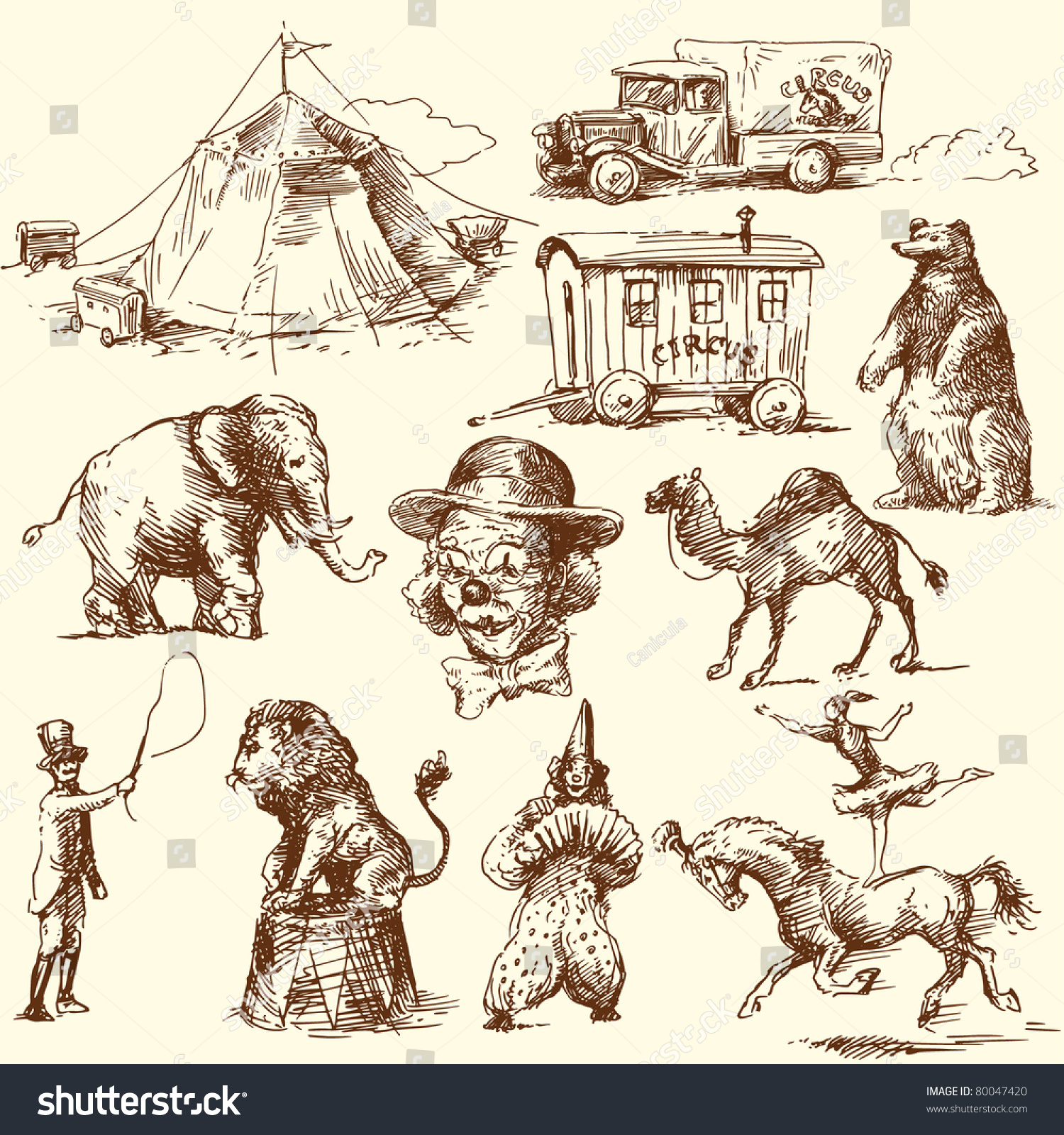 Circus - Hand Drawn Set Stock Vector 80047420 : Shutterstock