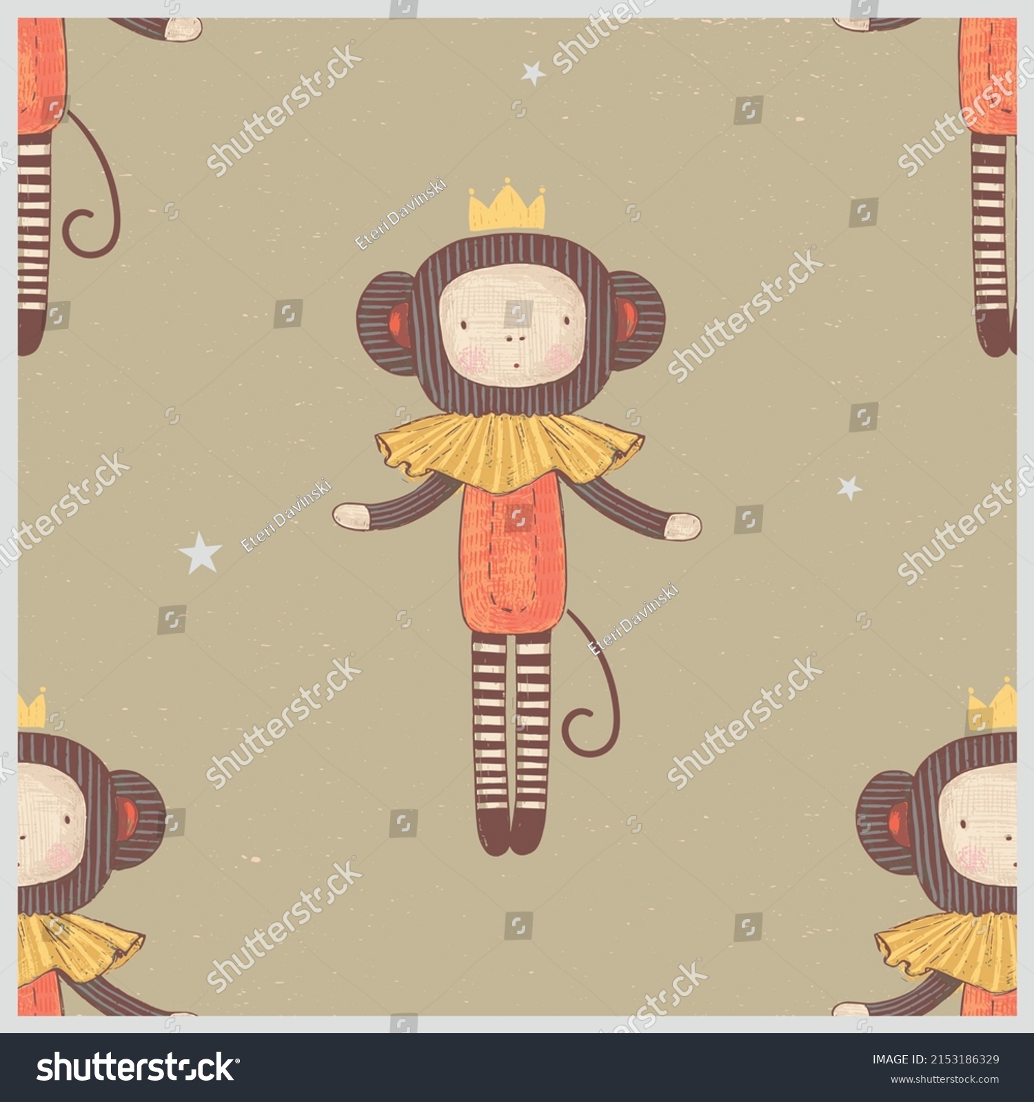 Circus Monkey Seamless Pattern Hand Drawn Stock Vector (Royalty Free ...