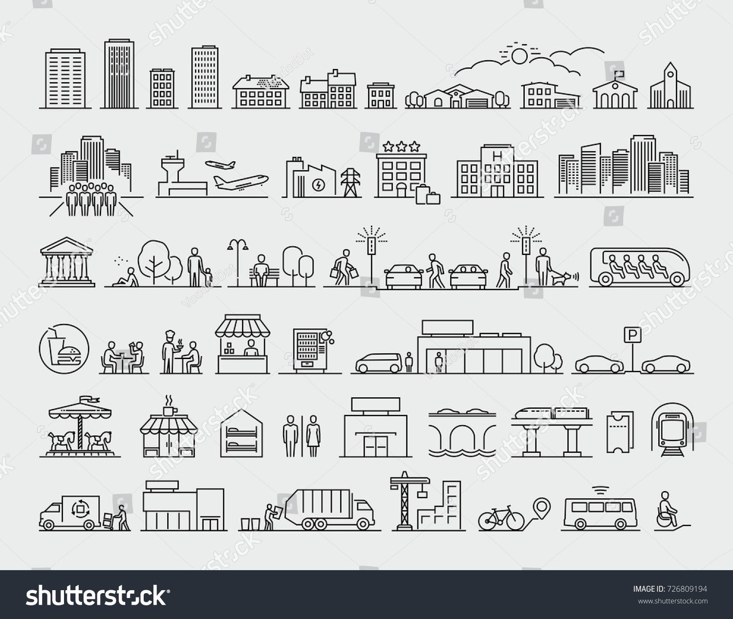 City Design Elements Line Icons Set Stock Vector (Royalty Free) 726809194