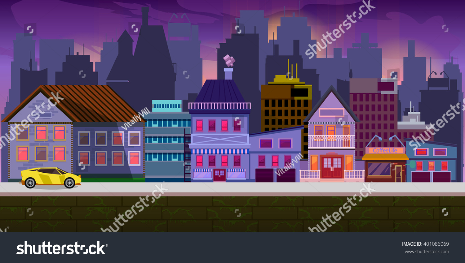 City Game Background 2d Game Application 스톡 벡터(로열티 프리) 401086069 ...