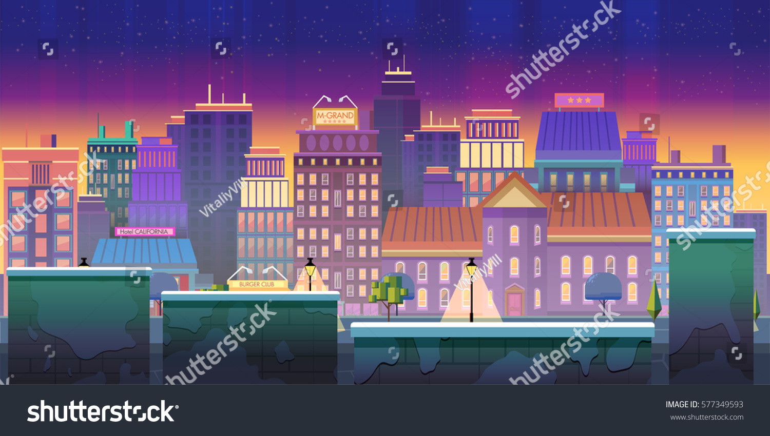 Vektor Stok City Game Background 2d Game Application (Tanpa Royalti ...