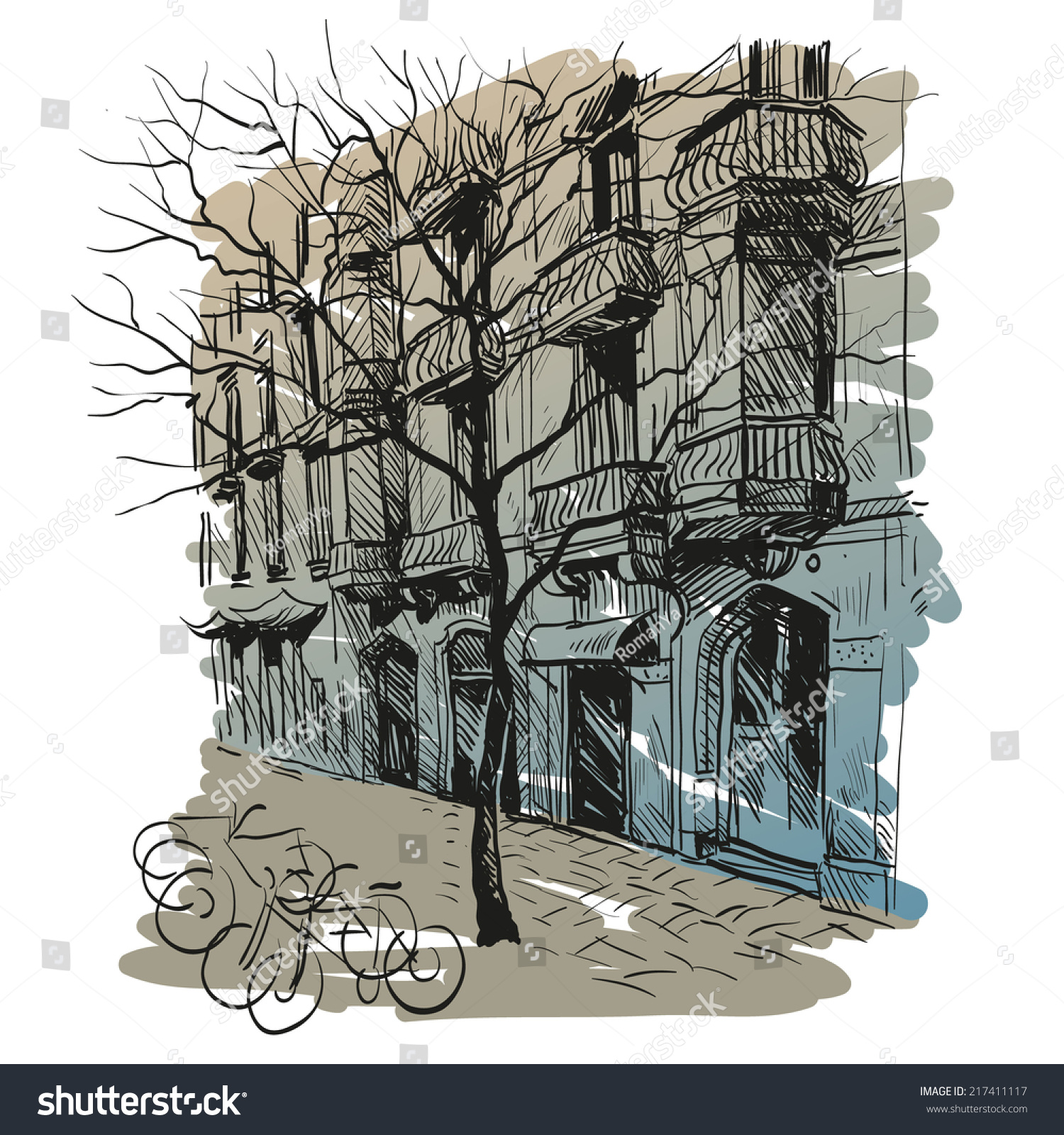 City Hand Drawn Vector Illustration: เวกเตอร์สต็อก (ปลอดค่าลิขสิทธิ์ ...