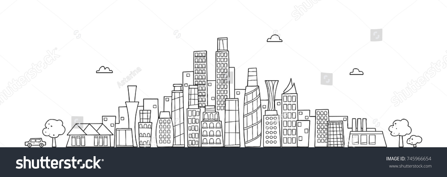 City Landscape Doodle Stock Vector (Royalty Free) 745966654 | Shutterstock
