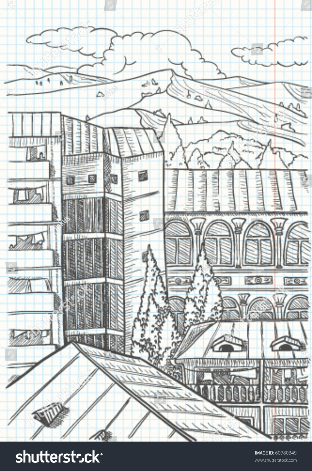City Landscape Drawing Stock Vector 60780349 - Shutterstock
