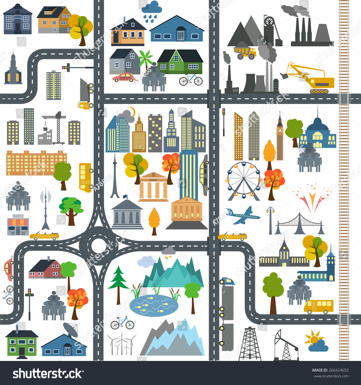 City Map Generator City Map Example Stock Vector (Royalty Free) 266424653