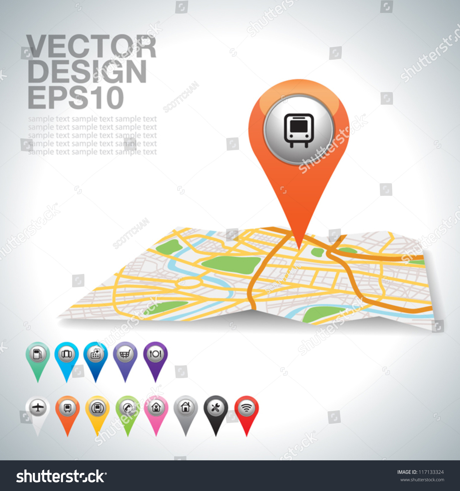 City Map Icons Bus On Map Stock Vector (Royalty Free) 117133324 ...