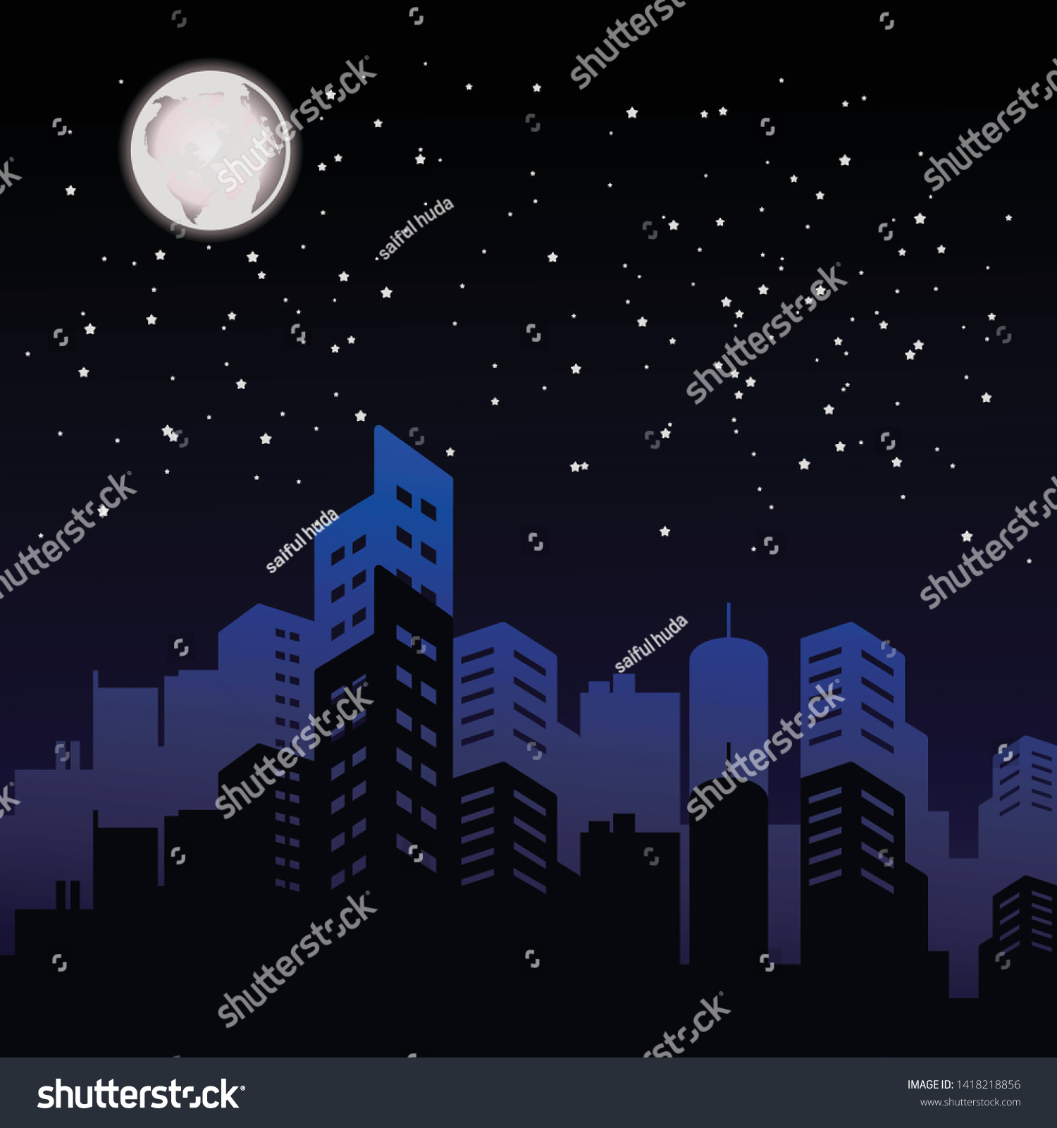 City Night Landscape Background Design Vector Stock Vector (Royalty ...
