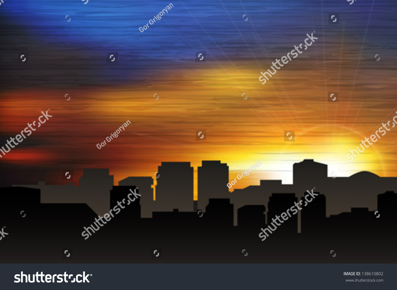 City Scape Sunset Vector Illustration Stock Vector (Royalty Free) 138610802