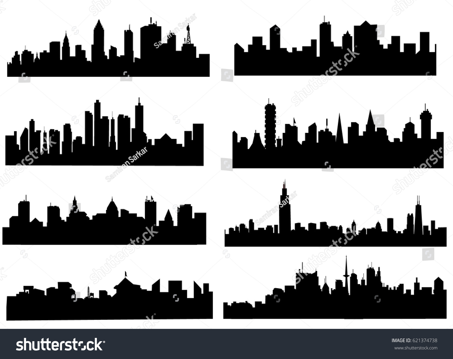 City Silhouette Set Vector: เวกเตอร์สต็อก (ปลอดค่าลิขสิทธิ์) 621374738 ...