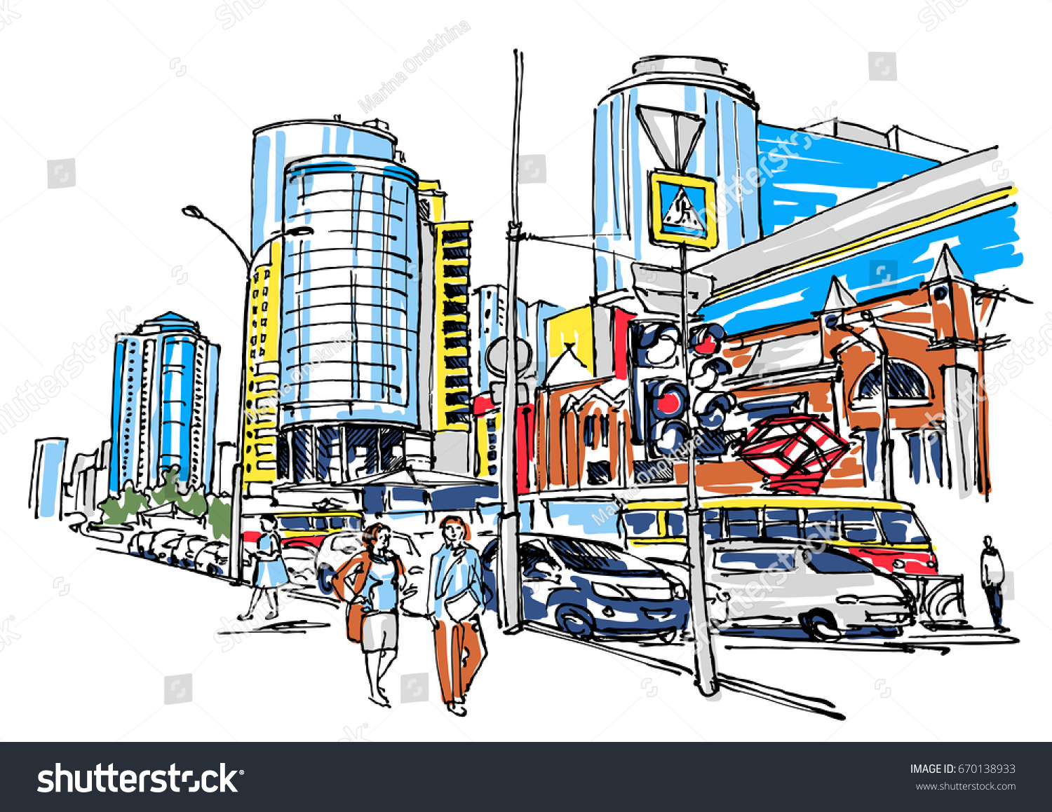 City Sketch: เวกเตอร์สต็อก (ปลอดค่าลิขสิทธิ์) 670138933 | Shutterstock