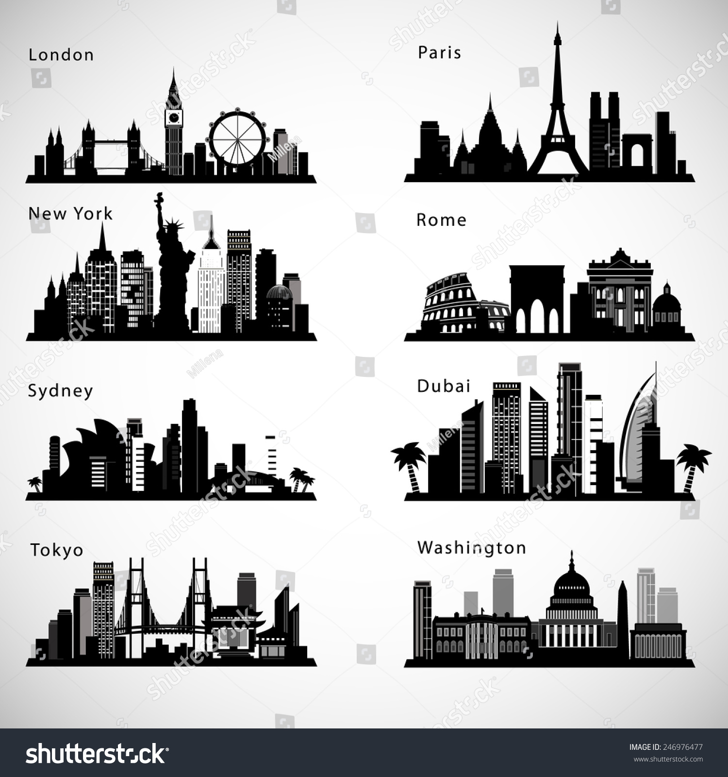 City Skyline Set Vector Silhouettes Stock Vector (Royalty Free ...