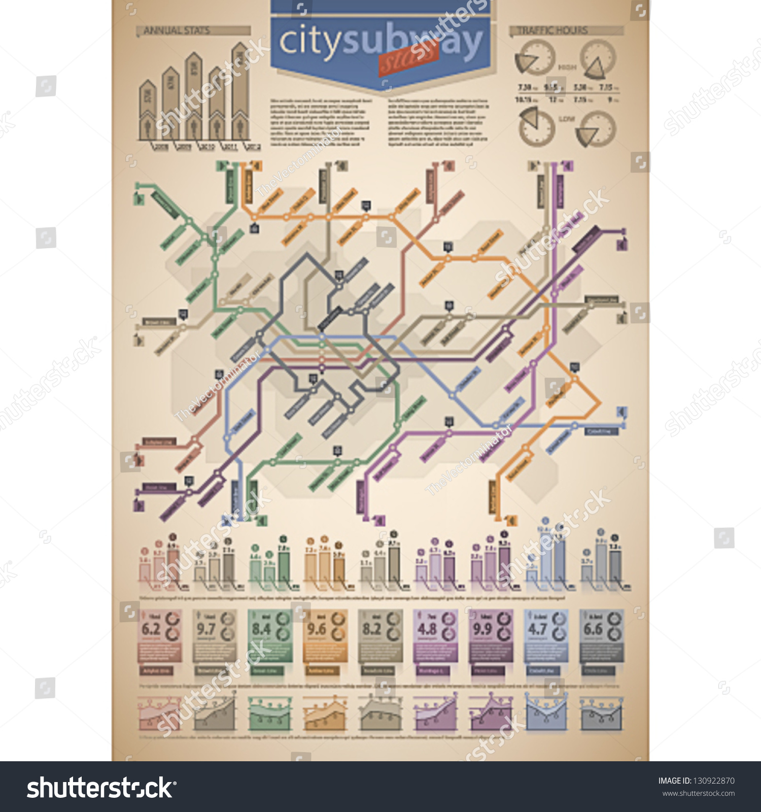 City Subway Statsinfographic Vector Template Designed Stock Vector ...