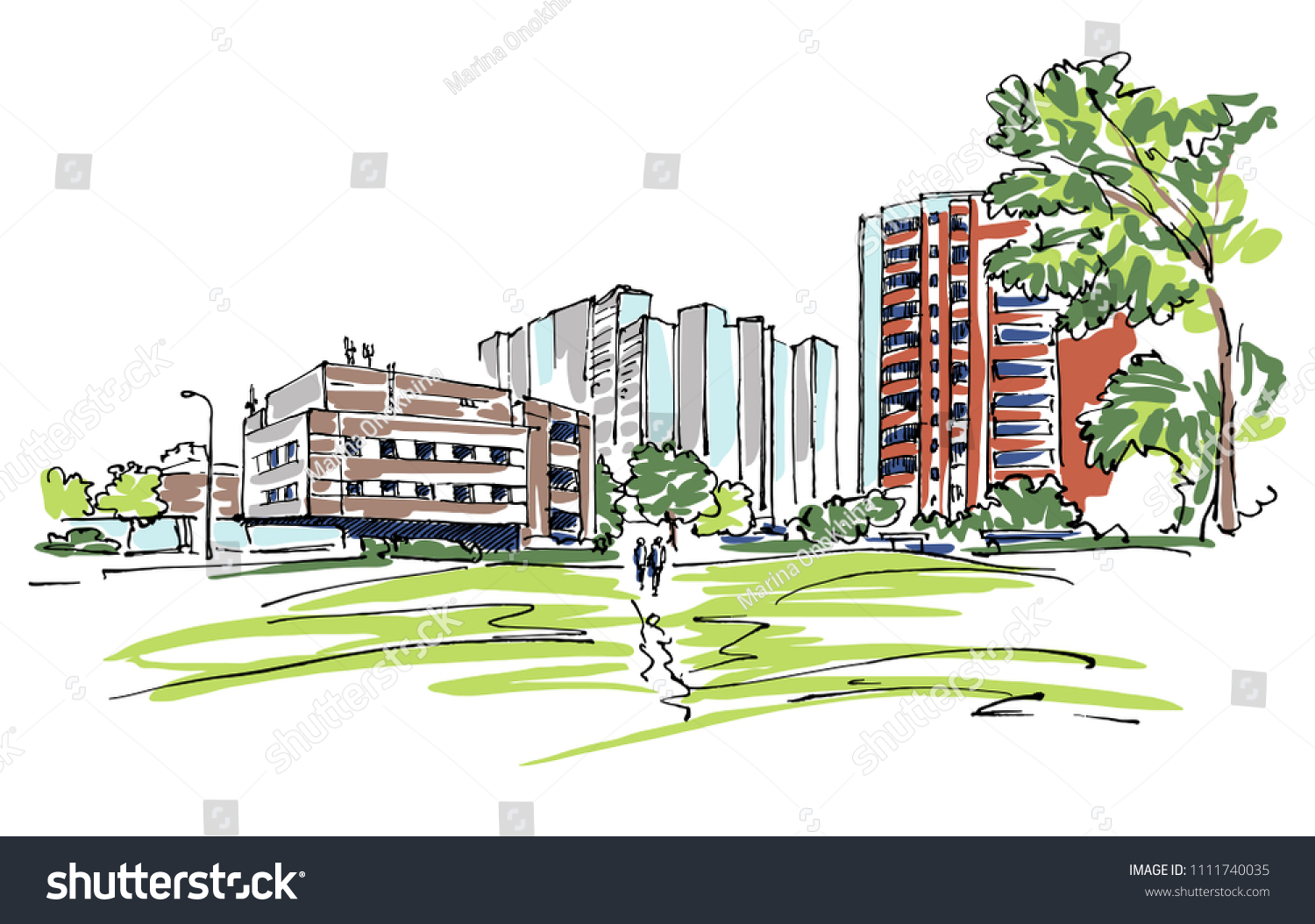 City View Sketch Stock Vector (Royalty Free) 1111740035