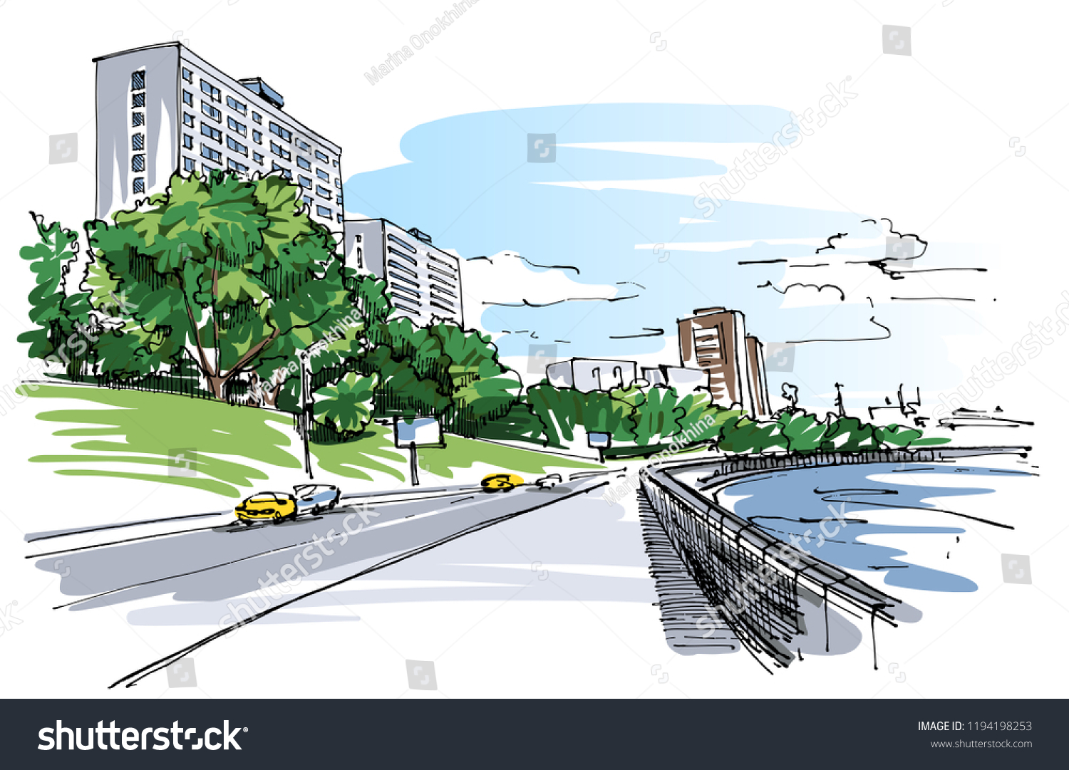 City View Sketch Stock Vector (Royalty Free) 1194198253