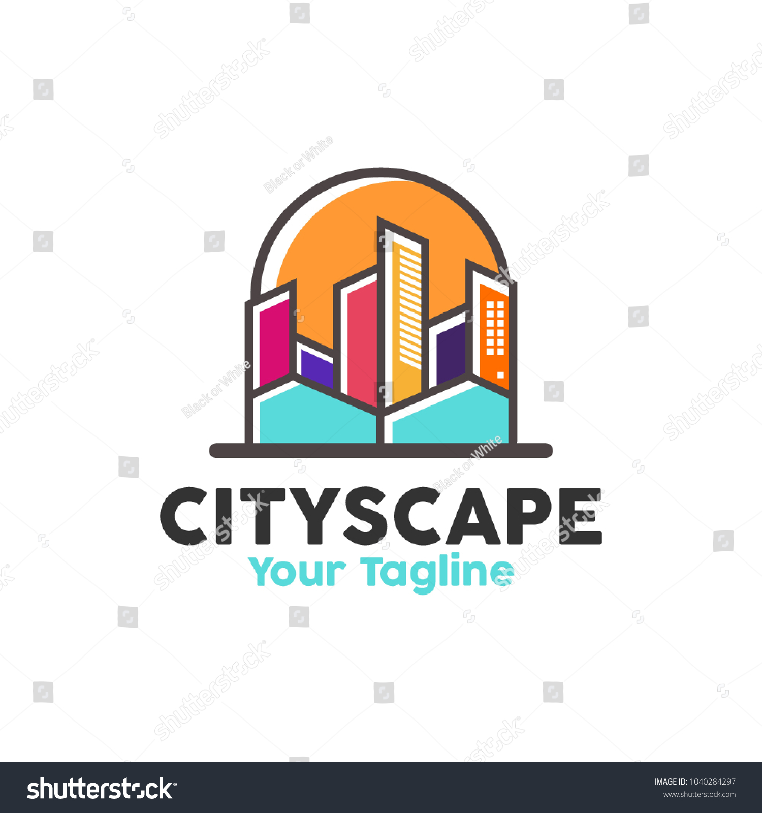 Cityscape Logo Design: เวกเตอร์สต็อก (ปลอดค่าลิขสิทธิ์) 1040284297