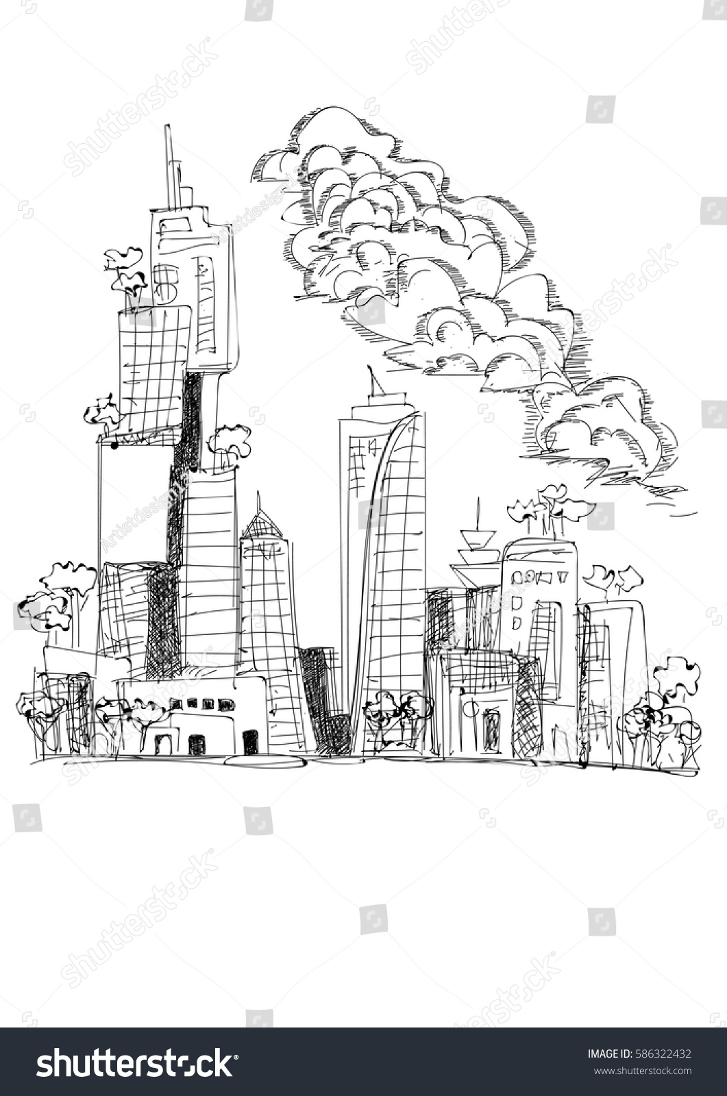 Cityscape Sketch Vector Illustration Stock Vector (Royalty Free ...