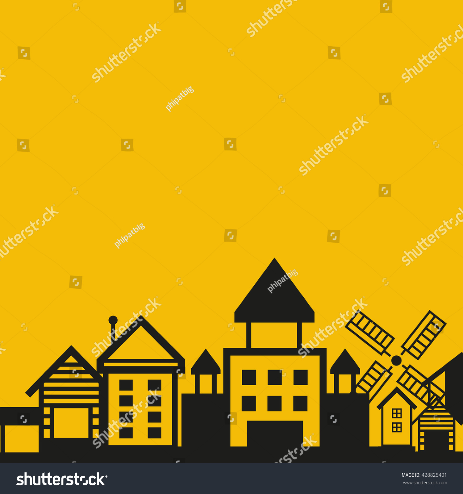 Cityscape Vector Illustration Yellow Background Stock Vector (Royalty ...