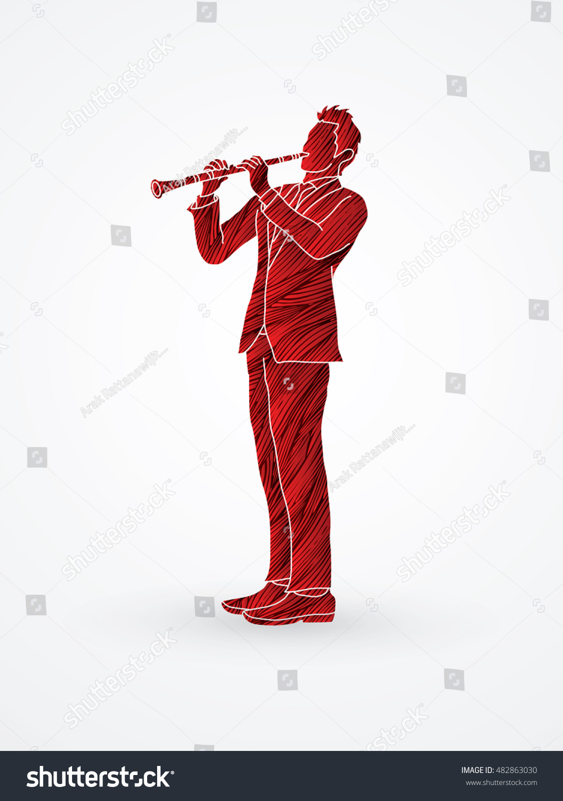 Clarinet Player Designed Using Red Grunge Stock Vector (Royalty Free ...