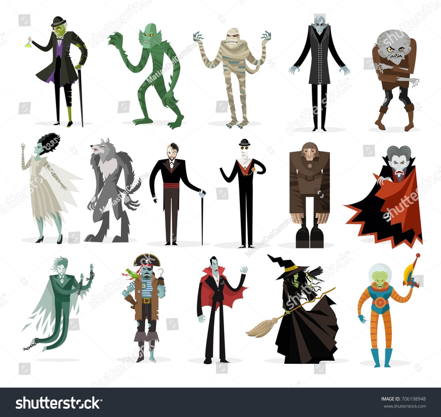 Classic Monsters Creatures Collection Stock Vector (Royalty Free) 706198948