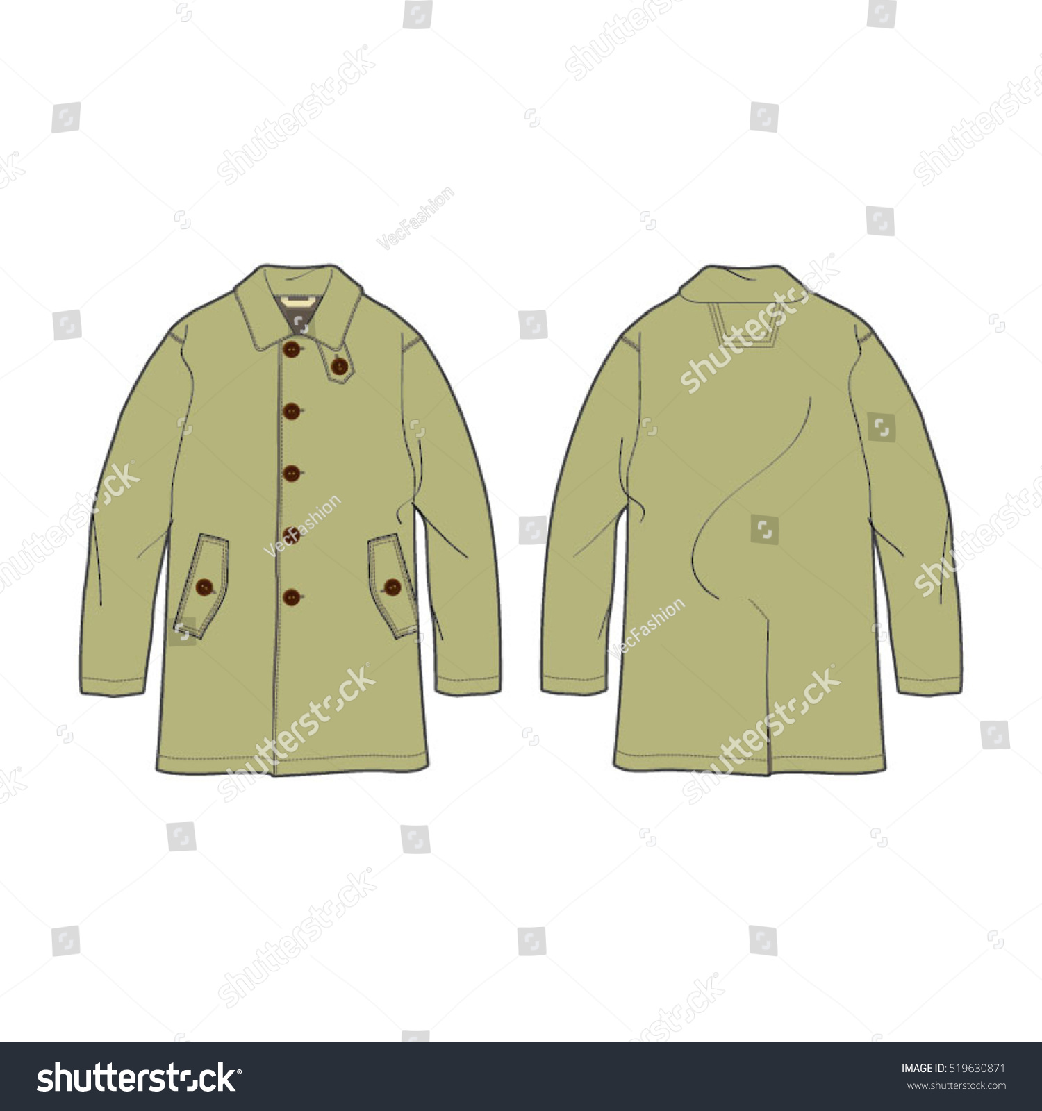 Classic Rain Coat Template Stock Vector (Royalty Free) 519630871 ...