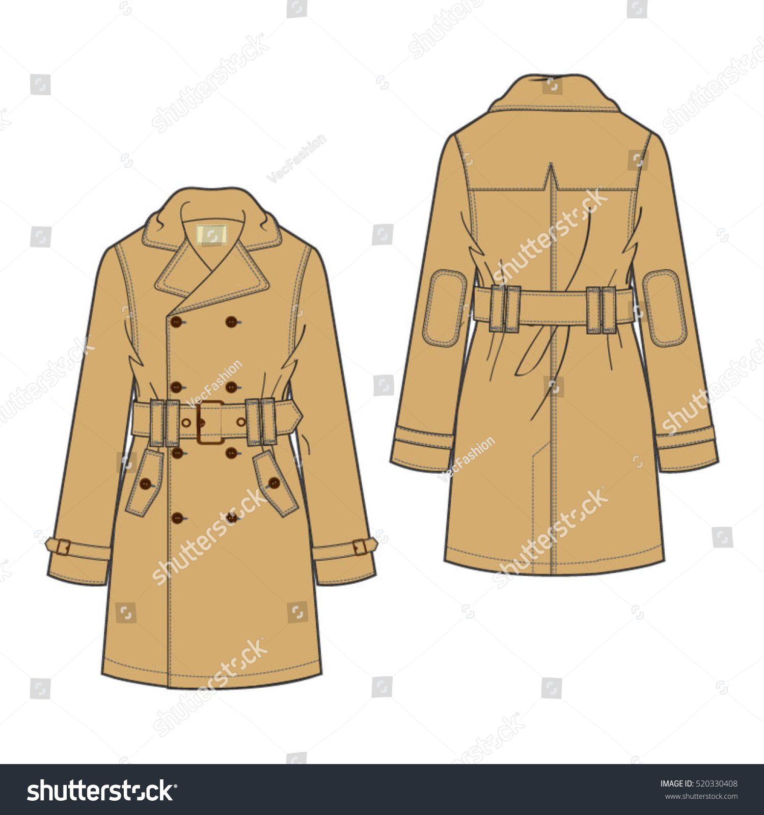 Classic Trench Coat Vector Template: vector de stock (libre de regalías ...
