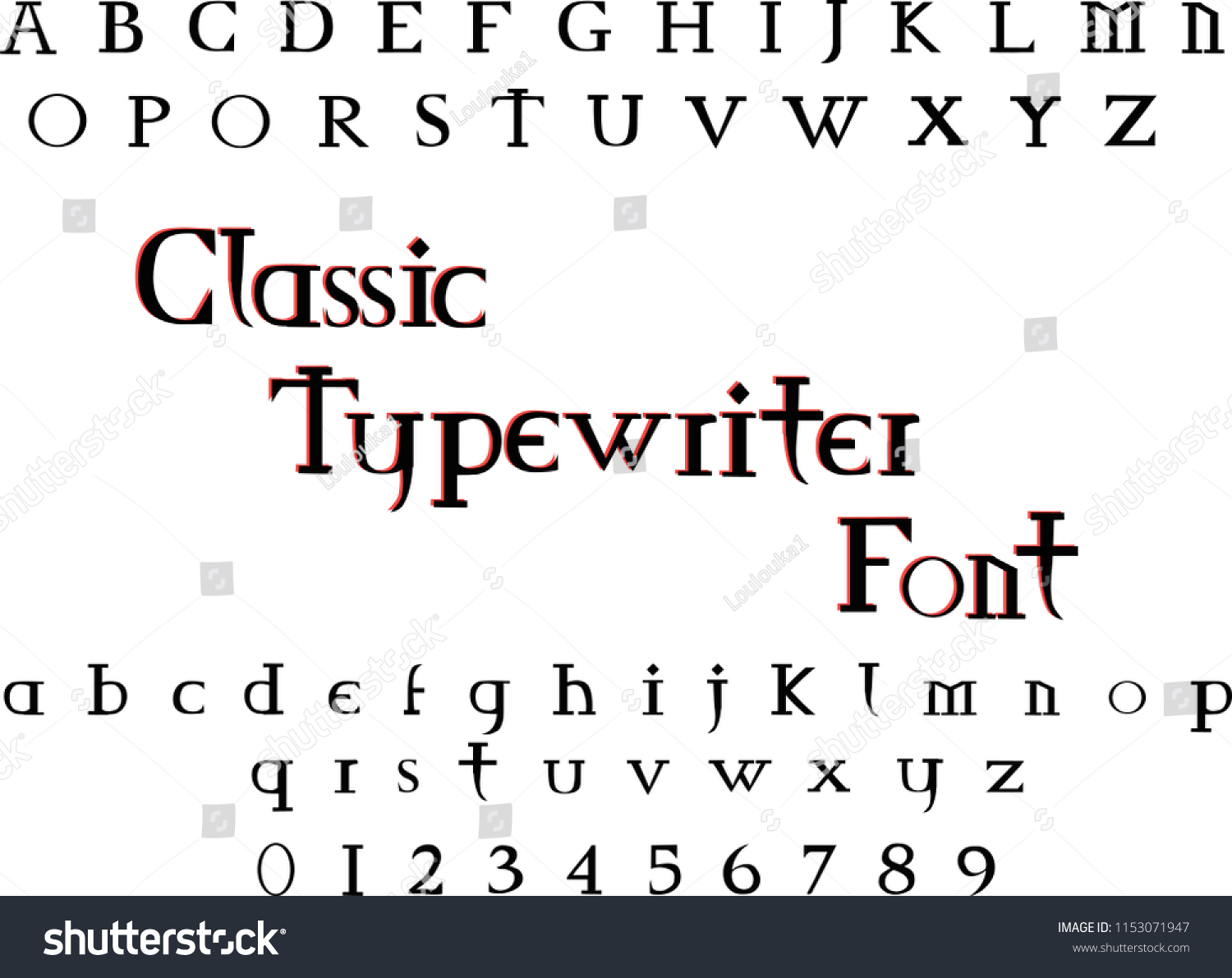 Classic Typewriter Font Gothic Font: vector de stock (libre de regalías ...