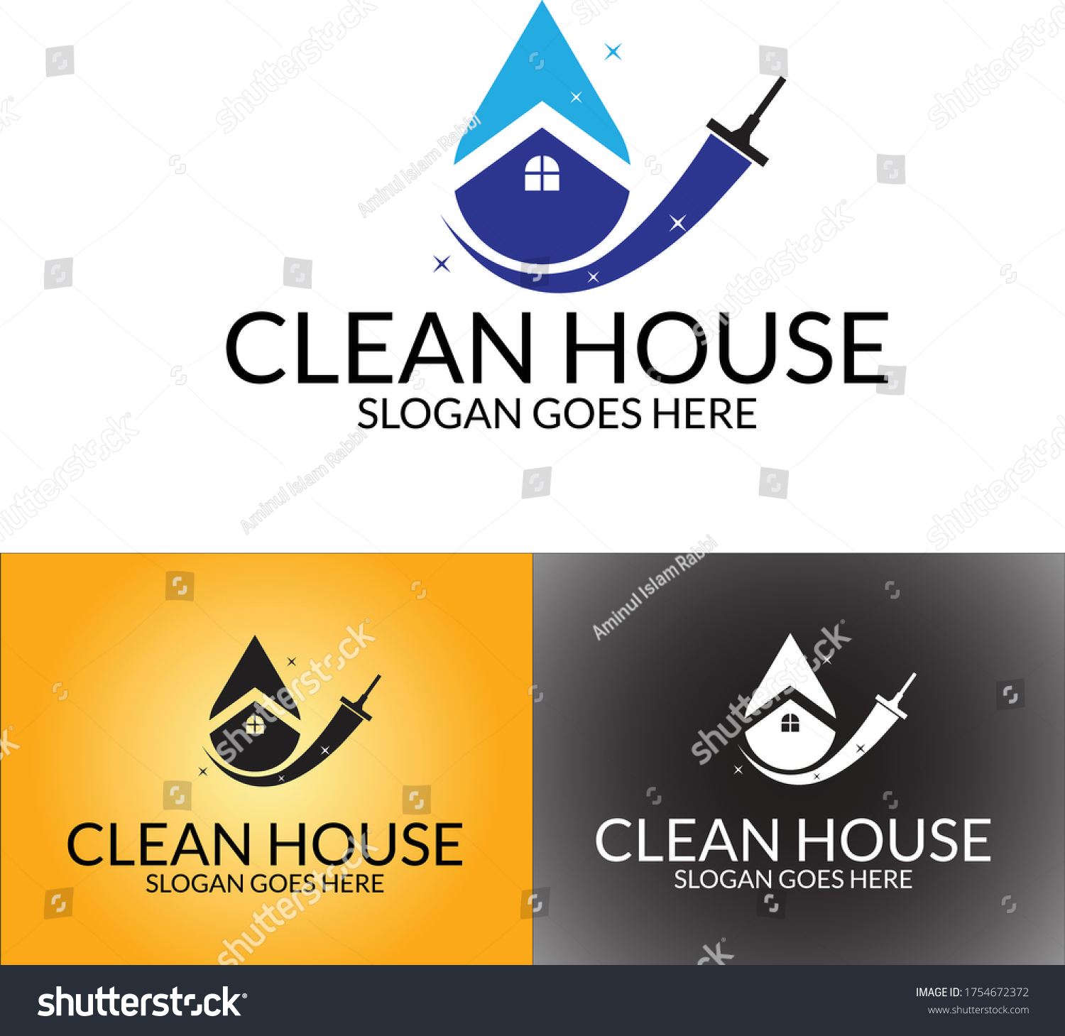 Clean House Logo Design Template Stock Vector (Royalty Free) 1754672372 ...