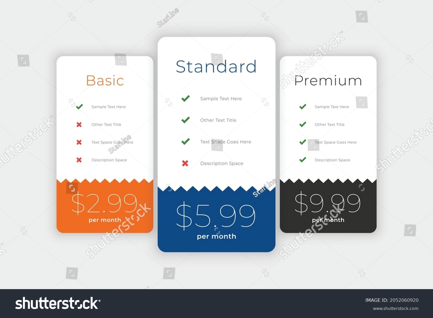 Clean Plans Pricing Web Comparison Boxes Stock Vector (Royalty Free ...