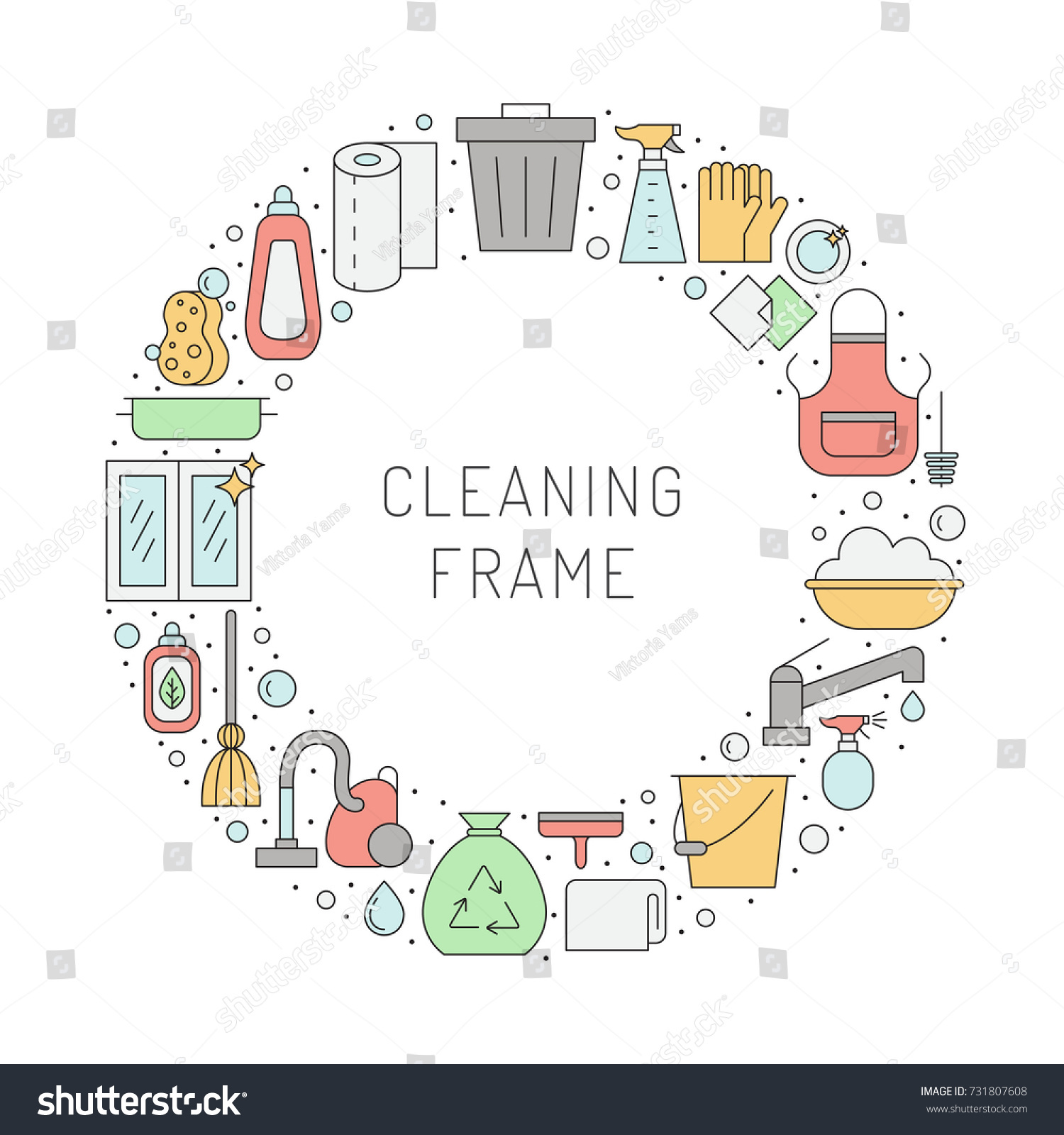 Cleaning Outline Multicolored Vector Circle Frame Stock Vector (Royalty ...