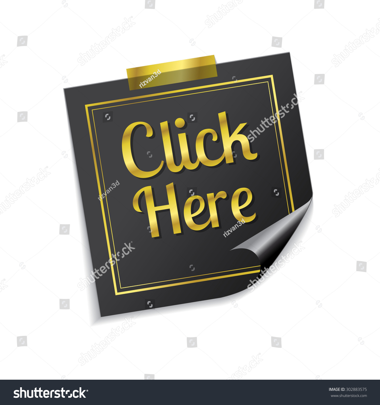 Click Here Golden Sticky Notes Vector Stock Vector (Royalty Free) 302883575