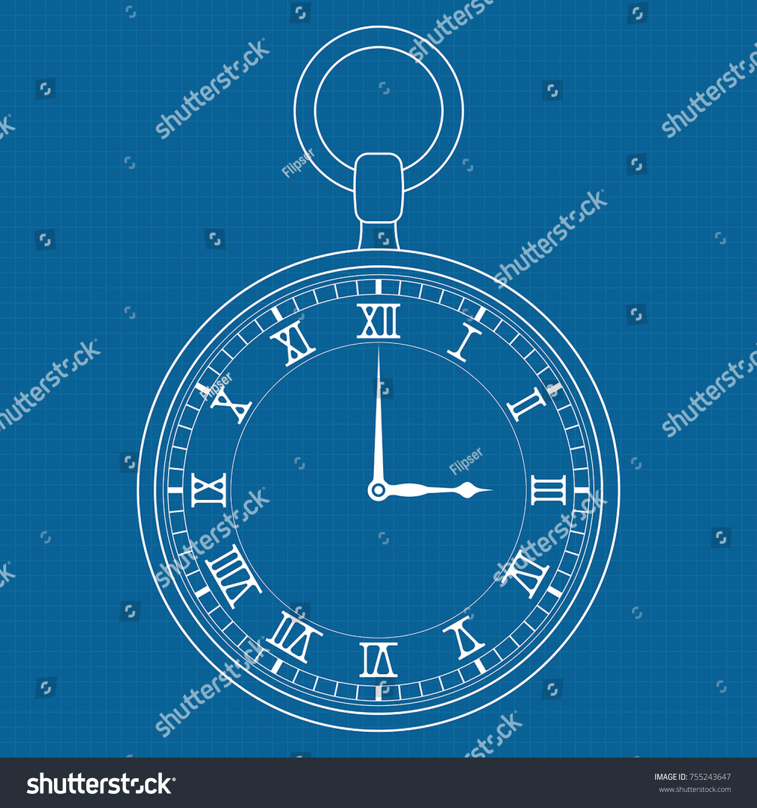 Clock Vector Illustration On Blueprint Background Stock Vector (Royalty ...