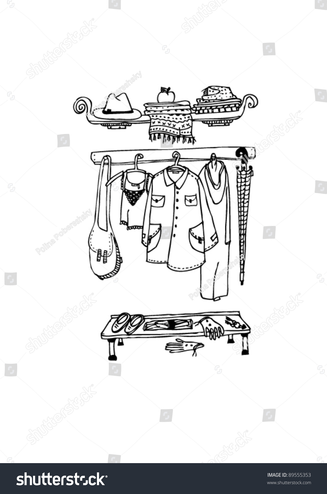 Clothes Hanging On Hanger Stock Vector (Royalty Free) 89555353 ...