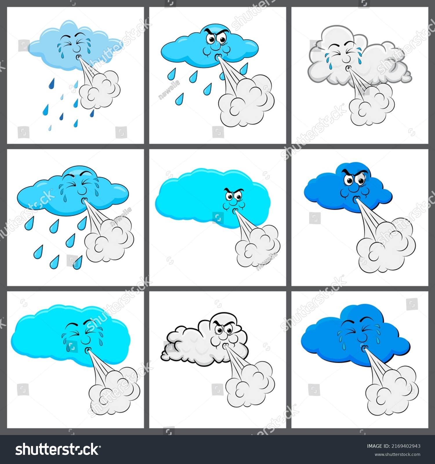 Cloud Blowing Wind Set Cartoon Character Stock Vector (Royalty Free ...