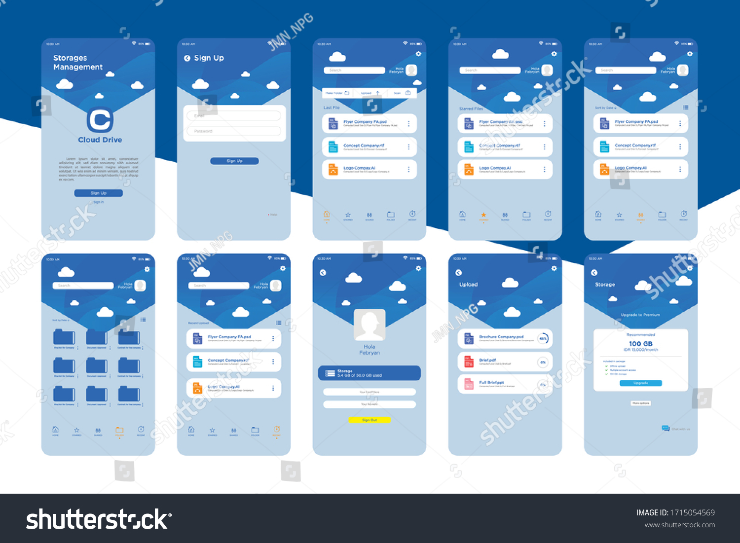 Vektor Stok Cloud Drive Storage Management App Ui (Tanpa Royalti ...