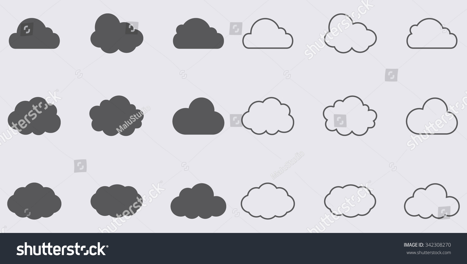 Cloud Outline Icon Set Vector Illustration Stock Vector (Royalty Free ...