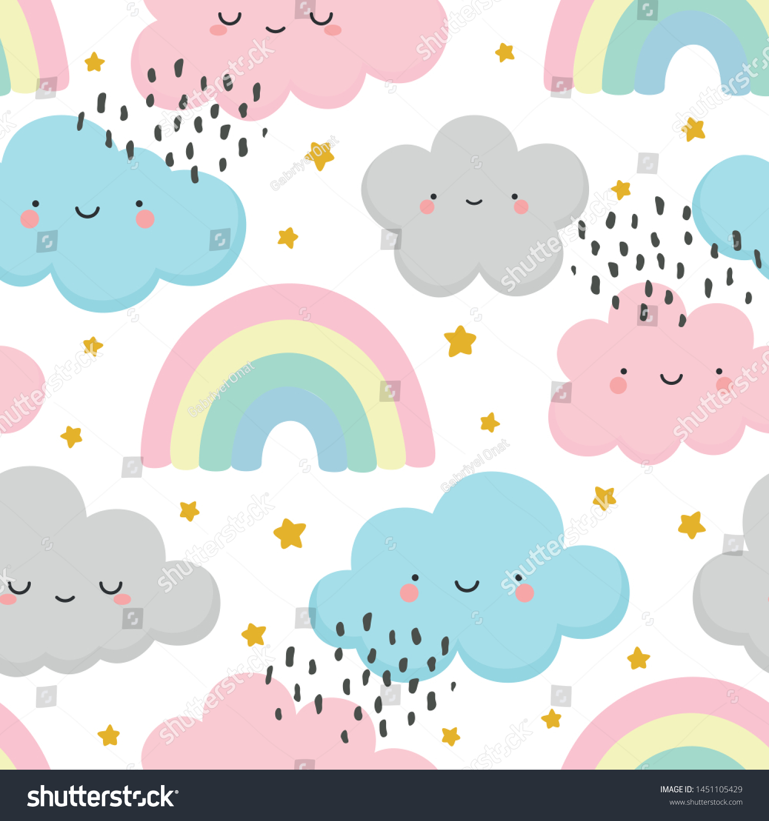 Cloud Pattern Cute Face Cloud Background Stock Vector (Royalty Free ...