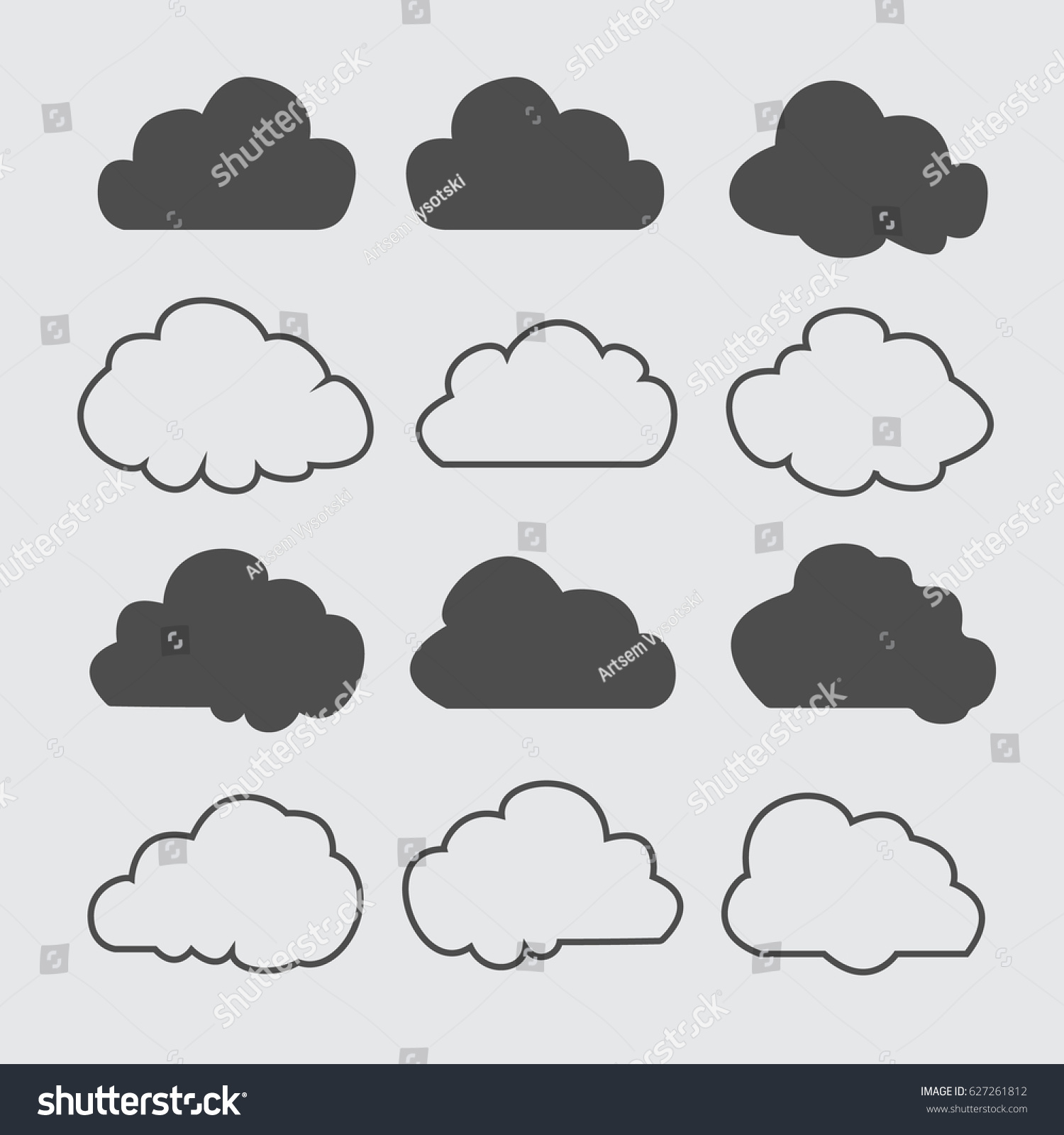 Clouds Silhouettes Vector Set Clouds Shapes: vector de stock (libre de ... Clouds Silhouettes Vector Set Clouds Shapes: vector de stock (libre de ...