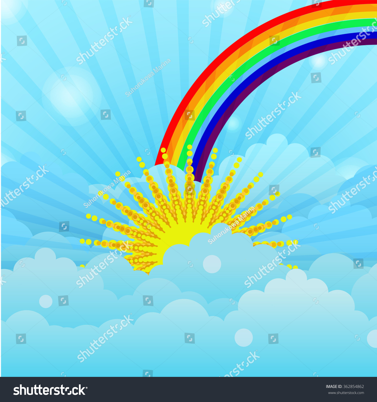 Clouds Sun Rays Rainbow Stock Vector (Royalty Free) 362854862 ...