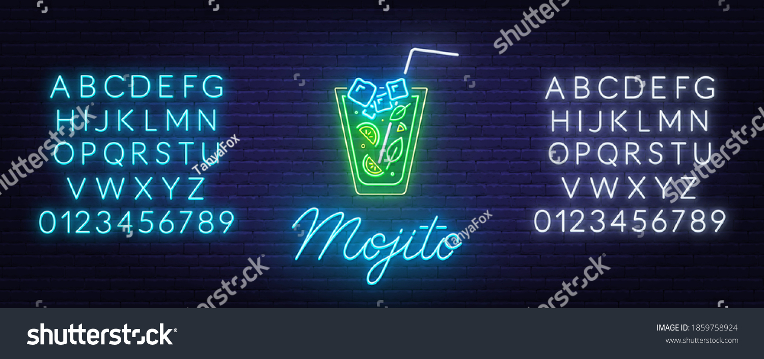 Cocktail Mojito Neon Sign On Brick Stock Vector Royalty Free 1859758924