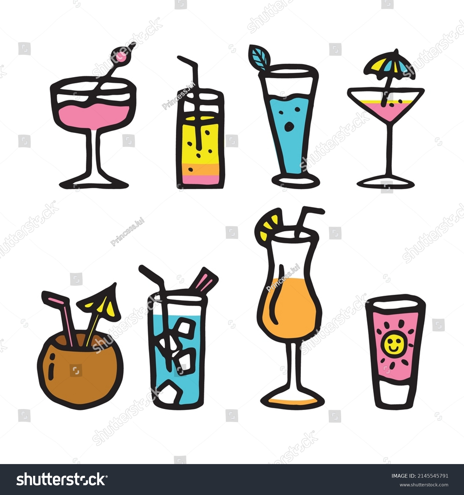 Cocktails Doodle Set Vector Illustration Stock Vector (Royalty Free ...