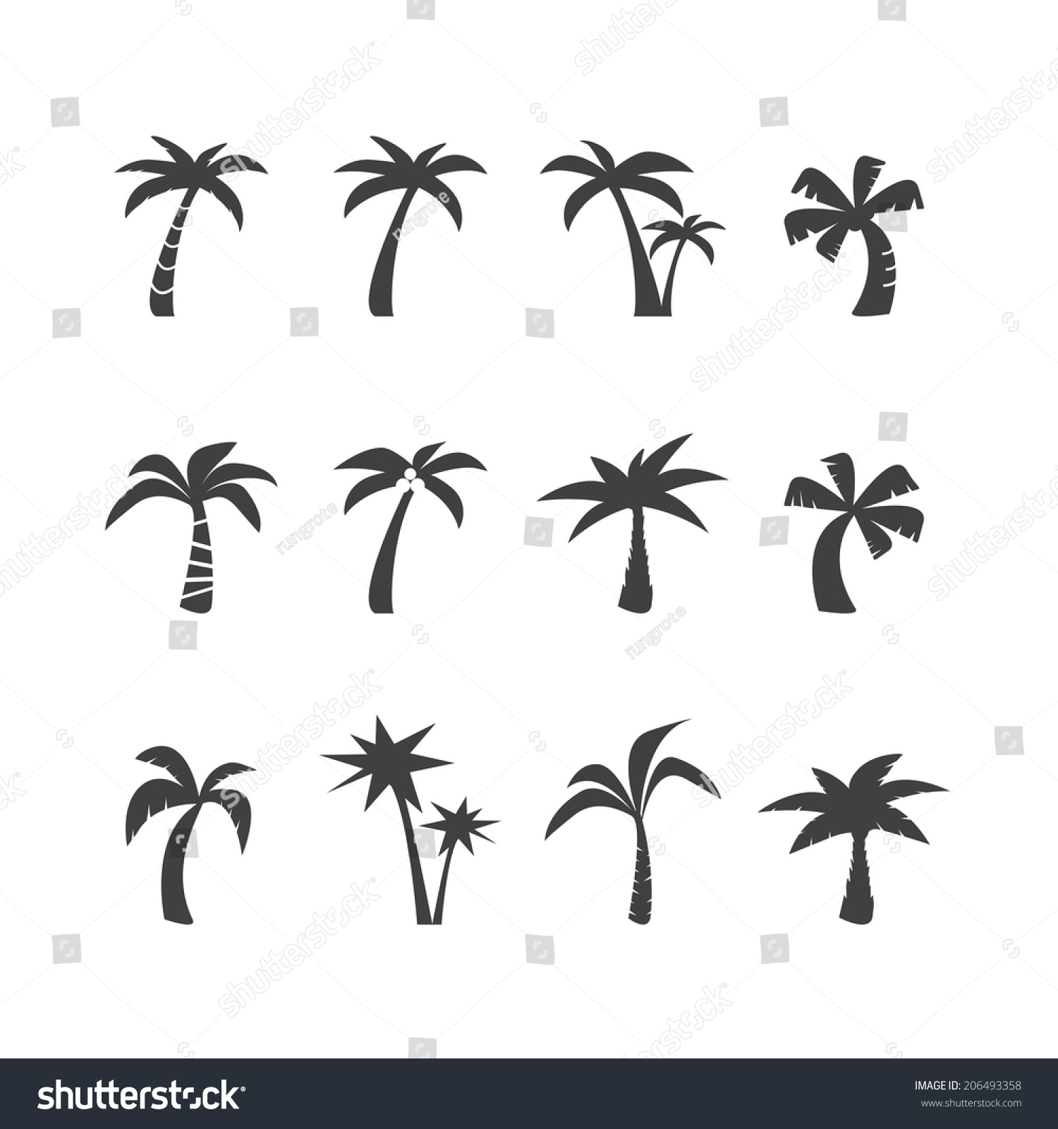 Coconut Tree Icon Set Each Icon Stock Vector (Royalty Free) 206493358 ...