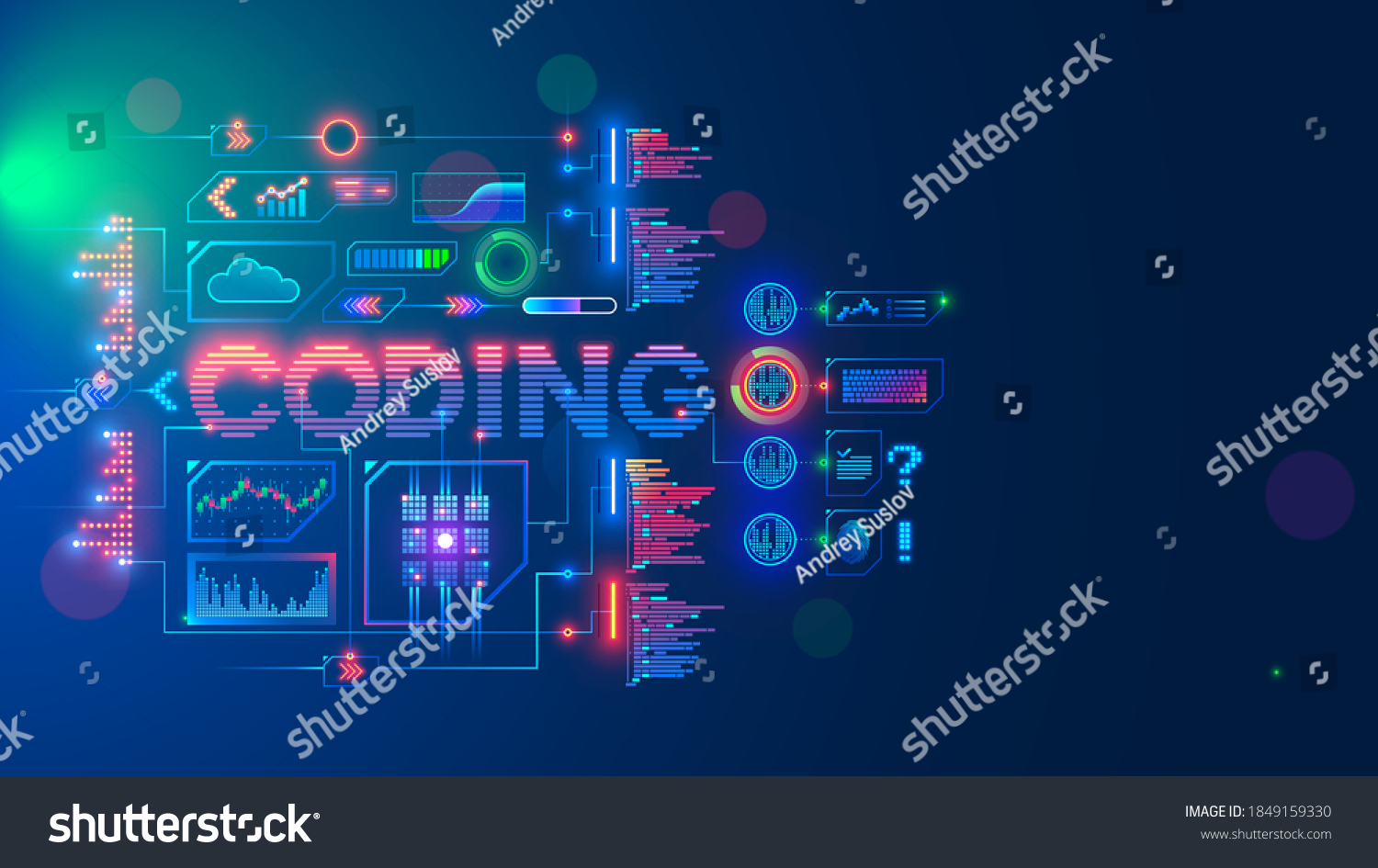 Coding Programming Conceptual Banner Education Coding Vetor Stock Livre De Direitos