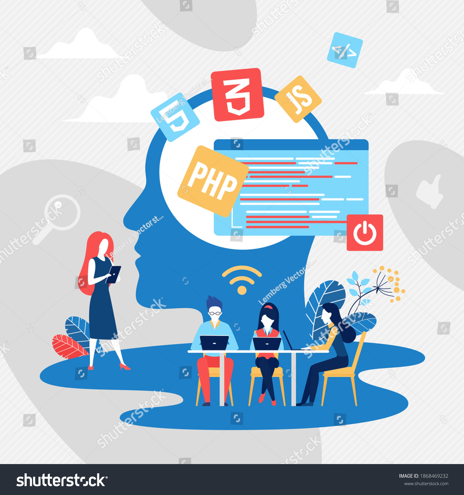 Coding Teamwork Concept Vector Illustration Cartoon Stock Vector
