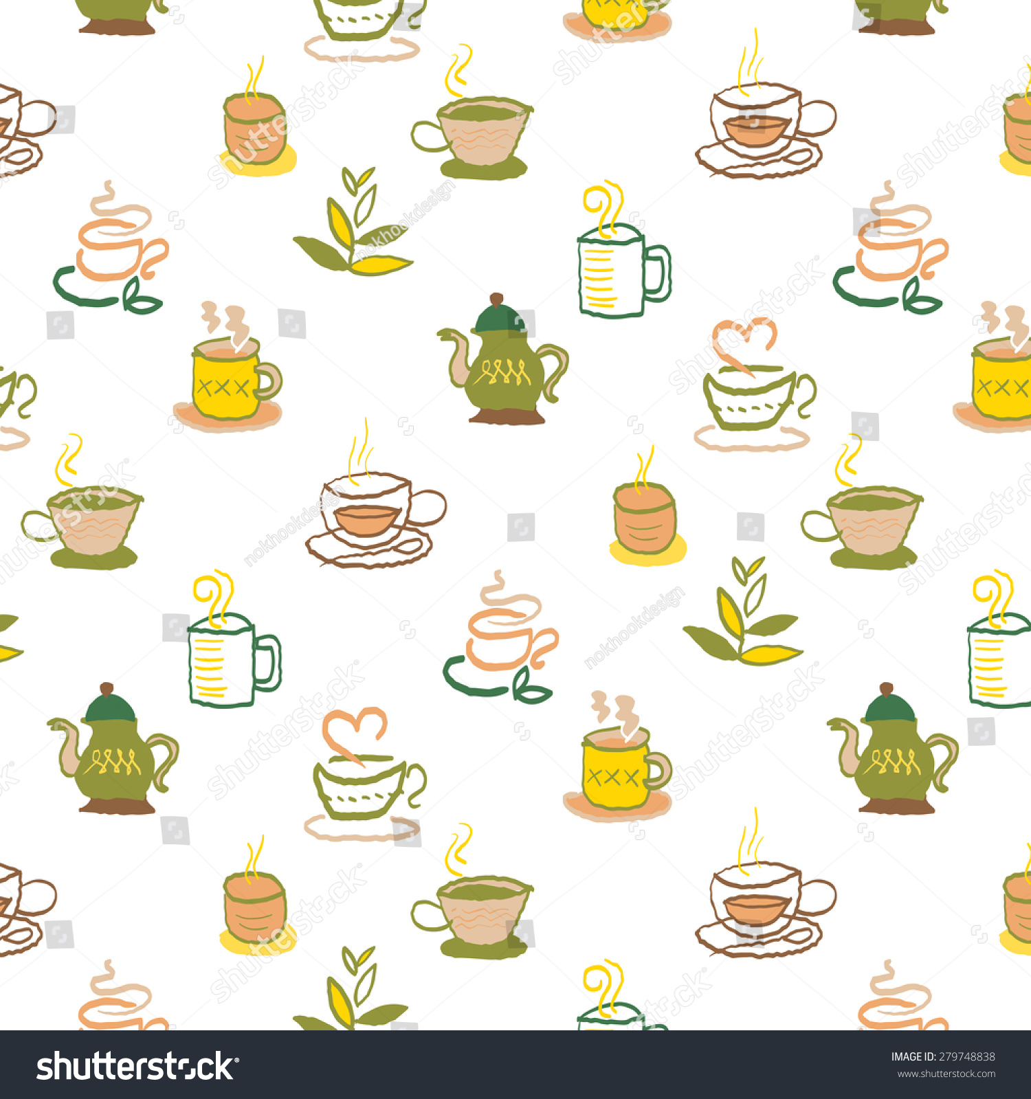 Coffee Tea Pattern Freehand Drawing Vector: เวกเตอร์สต็อก (ปลอดค่า ...