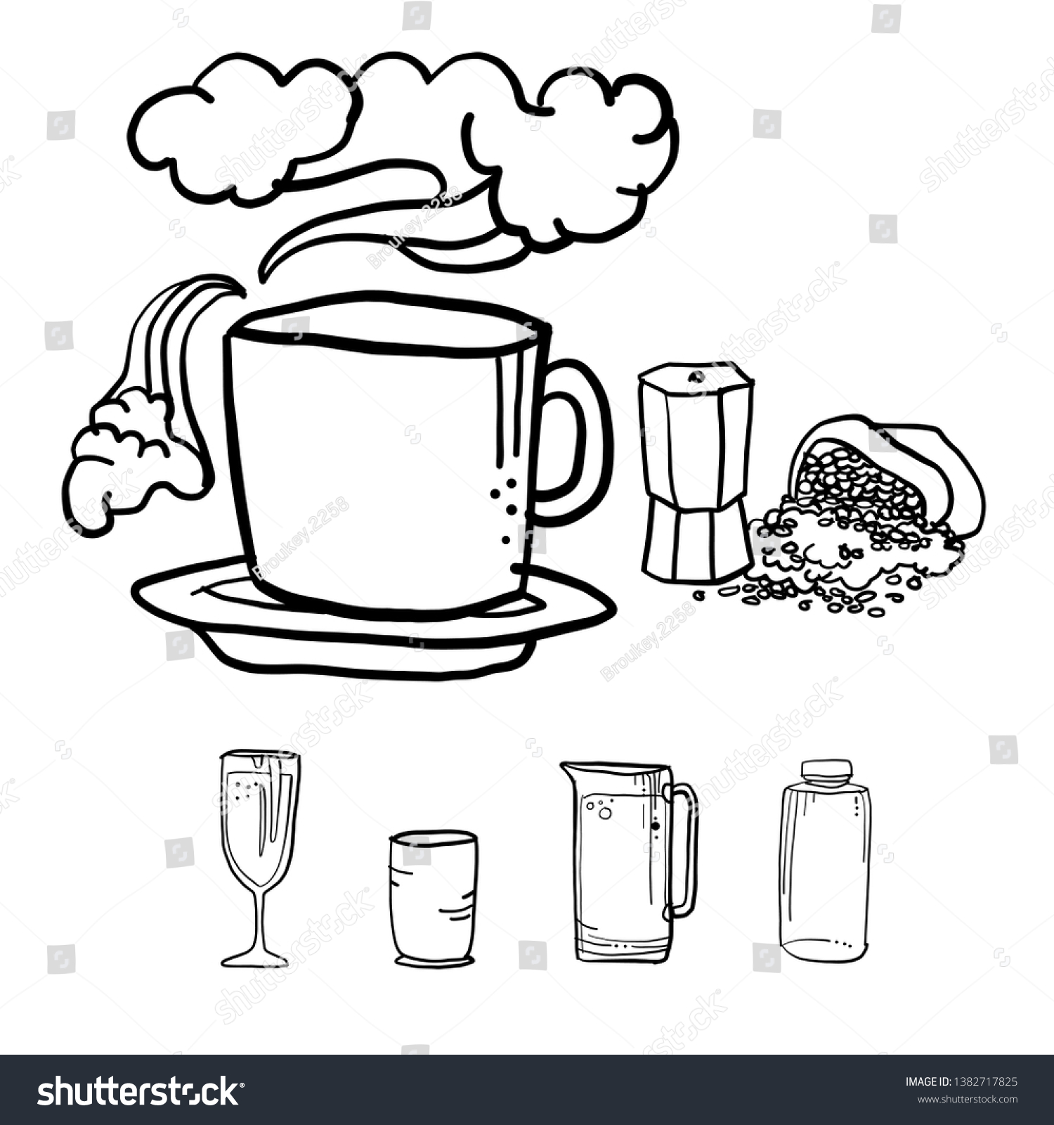 Coffee Cup Kitchenware Drawing Vector Doodle Stock Vector (Royalty Free ...