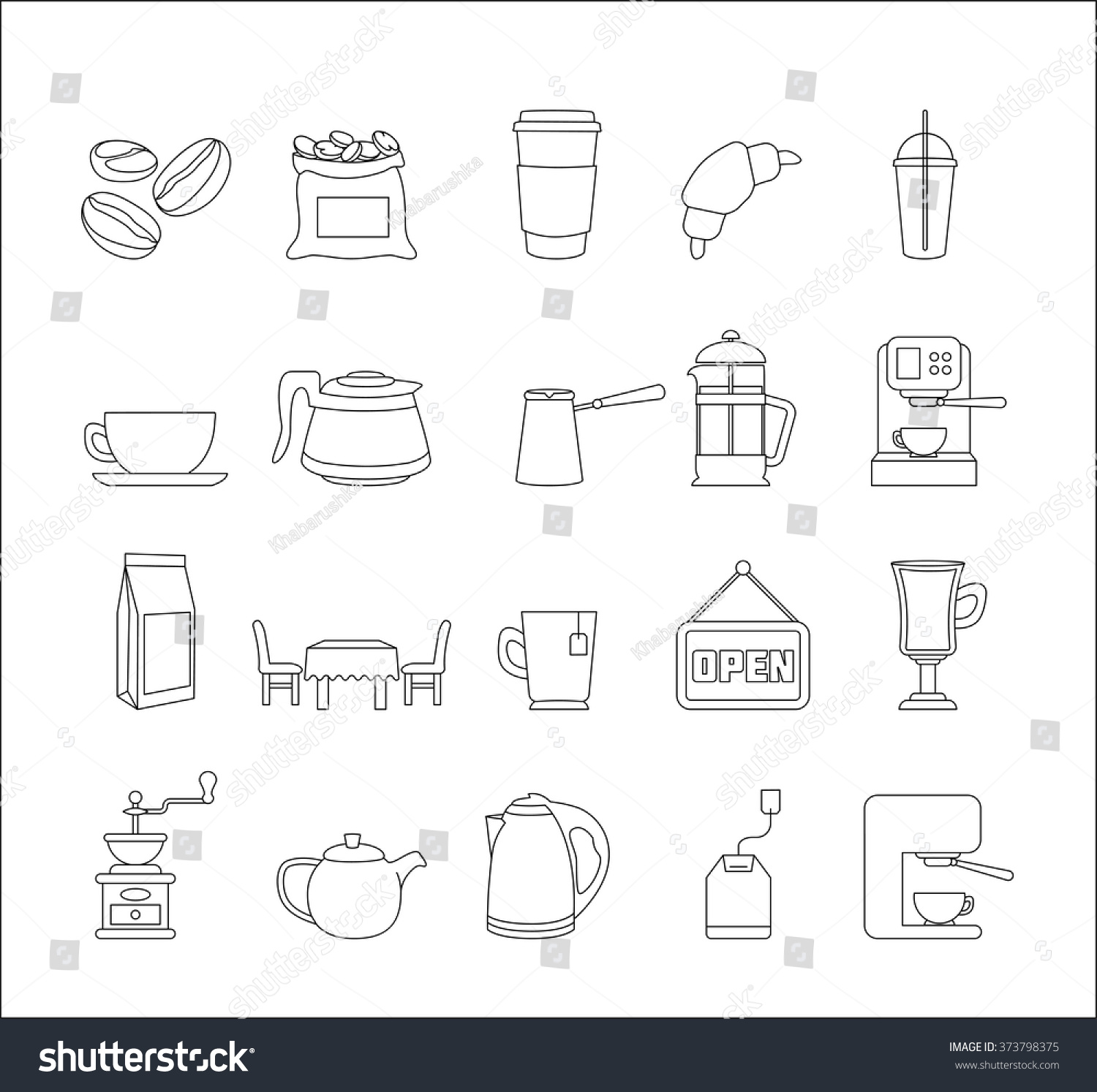 Coffee Doodle Elements Set Cafeteria Icons: เวกเตอร์สต็อก (ปลอดค่า ...